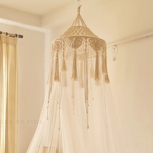 Macrame Canopy With Tulle Boho Macrame Canopy Baby Nursery - Etsy