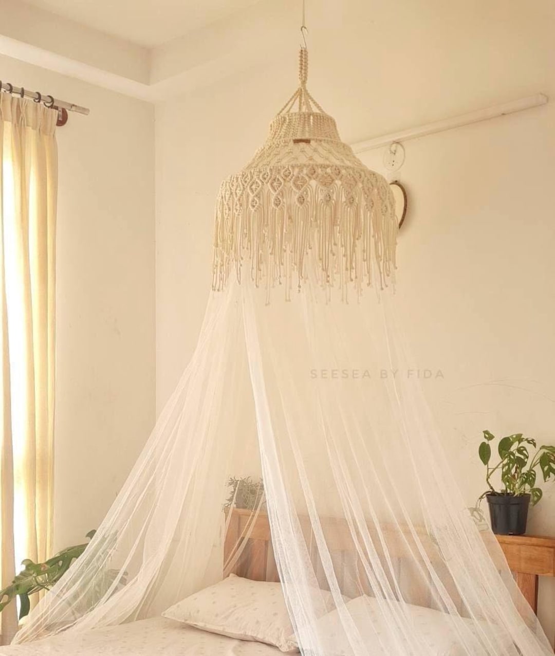 Macrame Canopy With Net, Boho Bed Canopy, Baby Nursery Canopy, Over Bed ...
