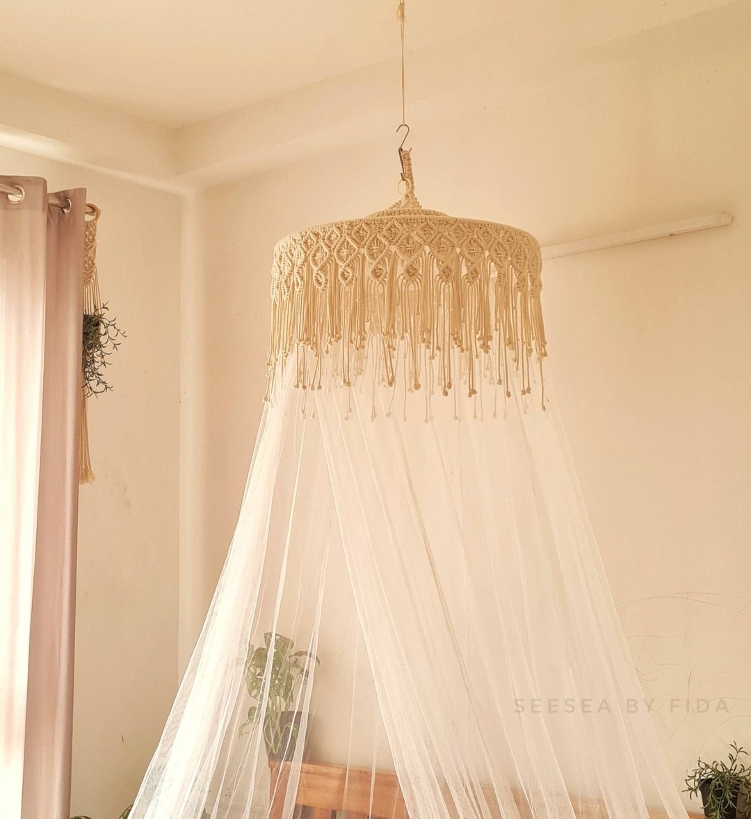 Macrame Canopy With Tulle,boho Handmade Bed Canopy, Baby Nursery Canopy ...