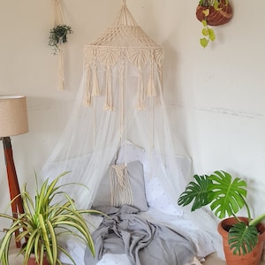 Macrame Canopy With Tulle Boho Macrame Canopy Baby Nursery - Etsy
