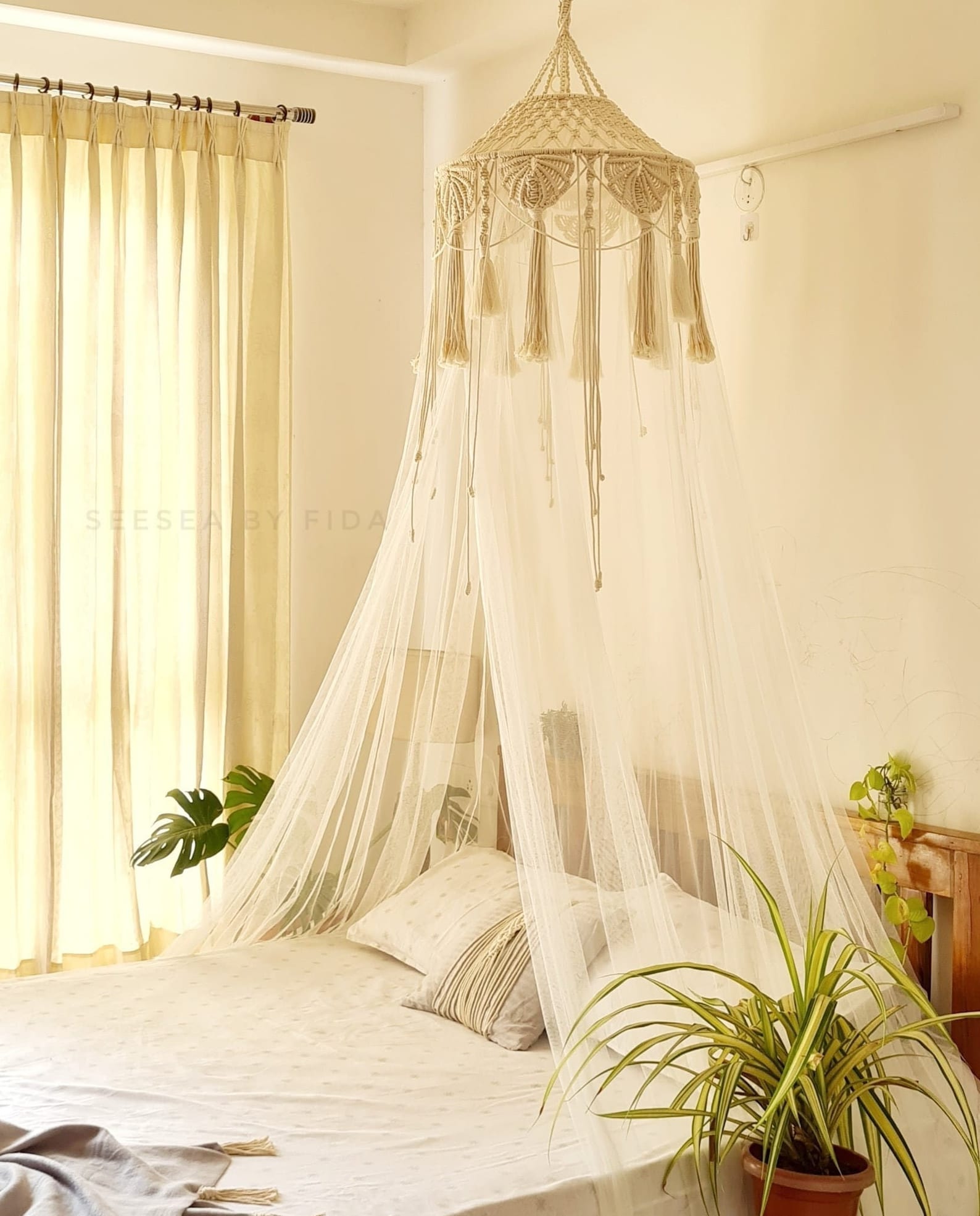 Macrame Canopy With Tulle,boho Handmade Bed Canopy, Baby Nursery Canopy ...