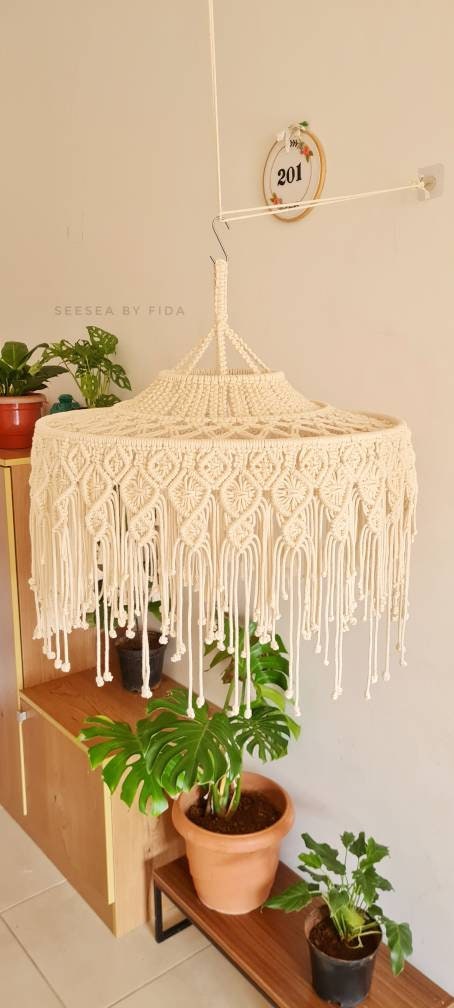 Large Macrame Chandelier Macrame Lampshade Canopy Extra - Etsy