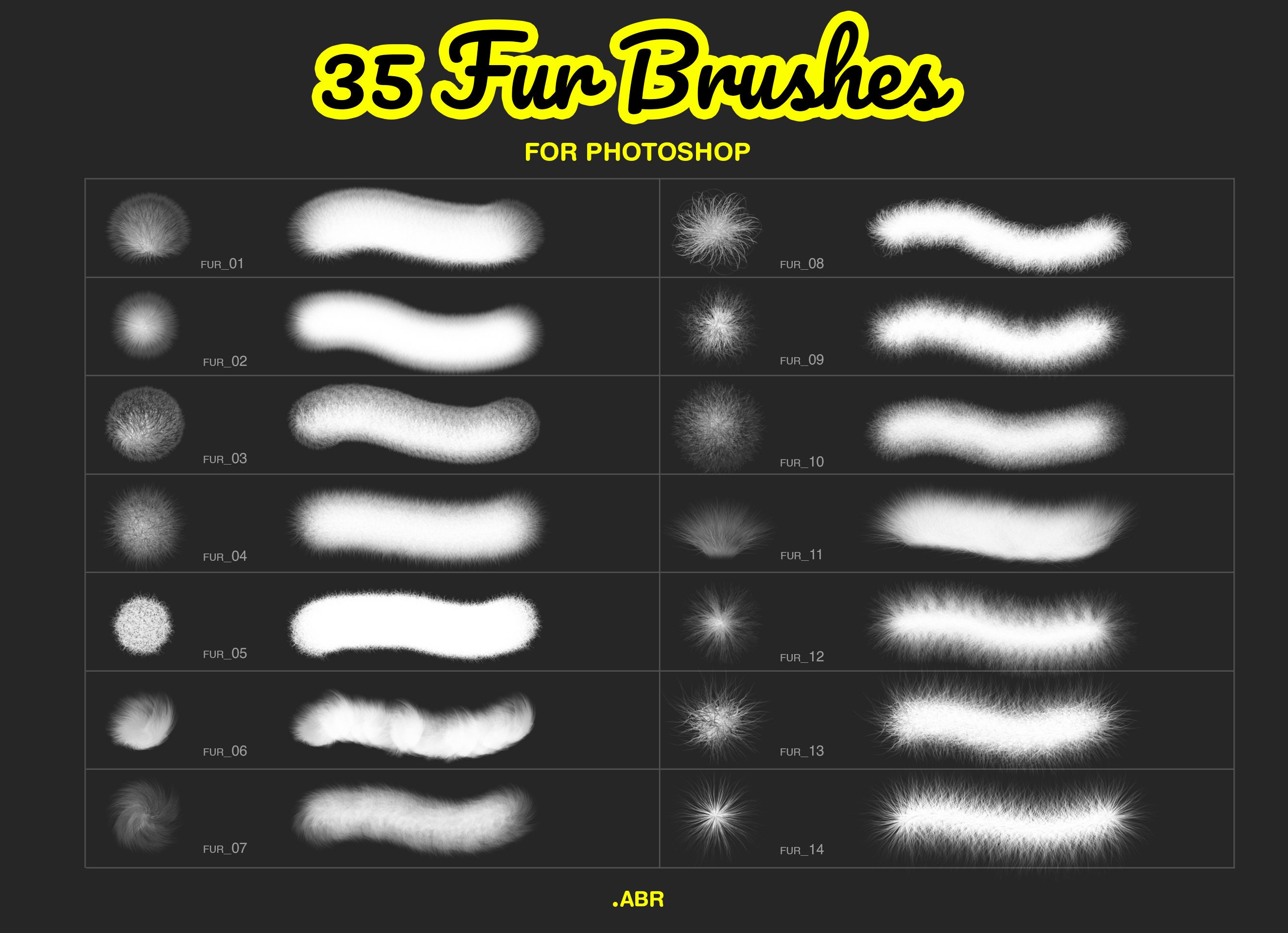 Fur Brushes for Photoshop, 35 ABR Ps Realistic Brushes for Create Animals, Furry Characters ...