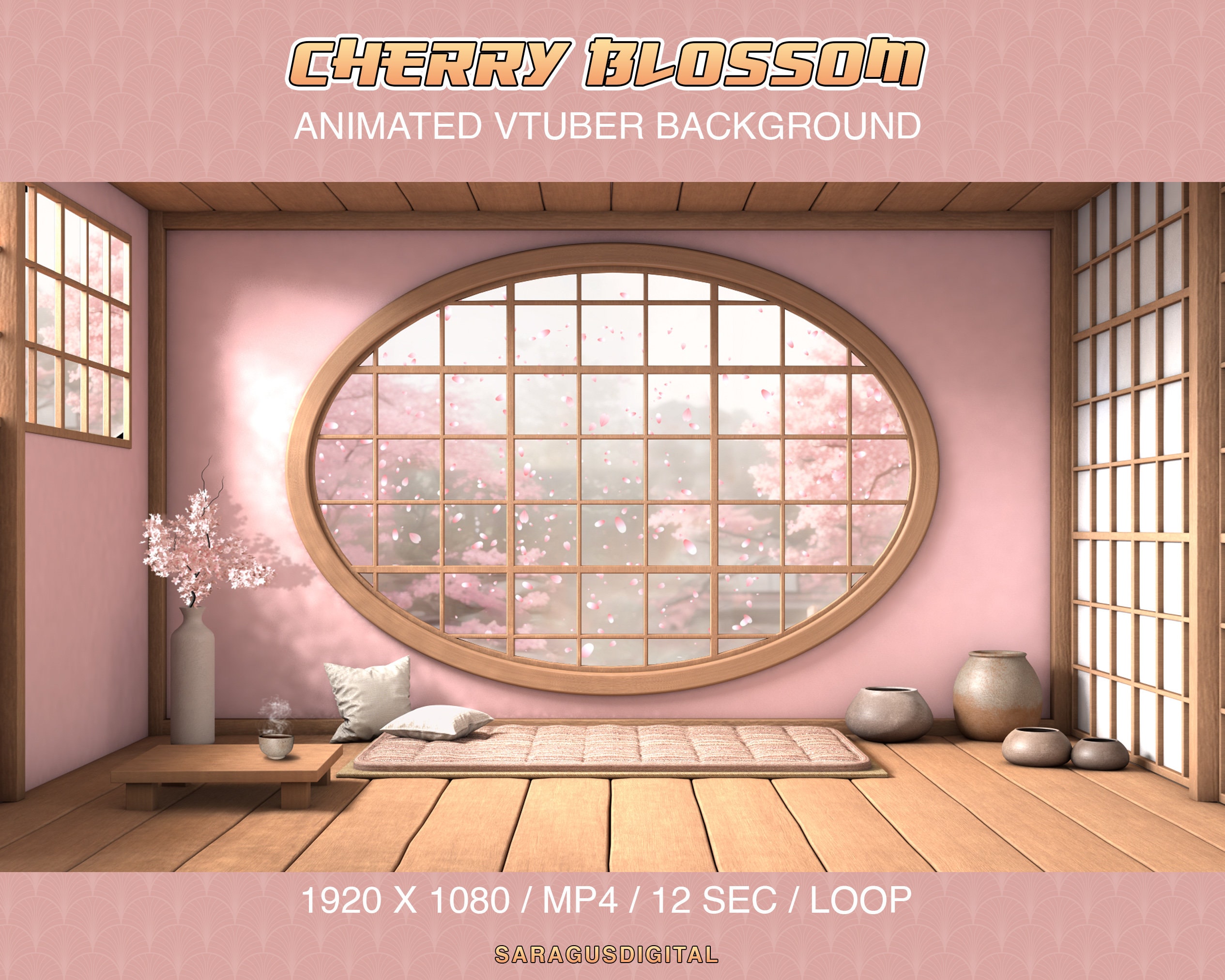 Twitch Vtuber Background Cherry Blossom, Cute Stream Overlay Pink ...