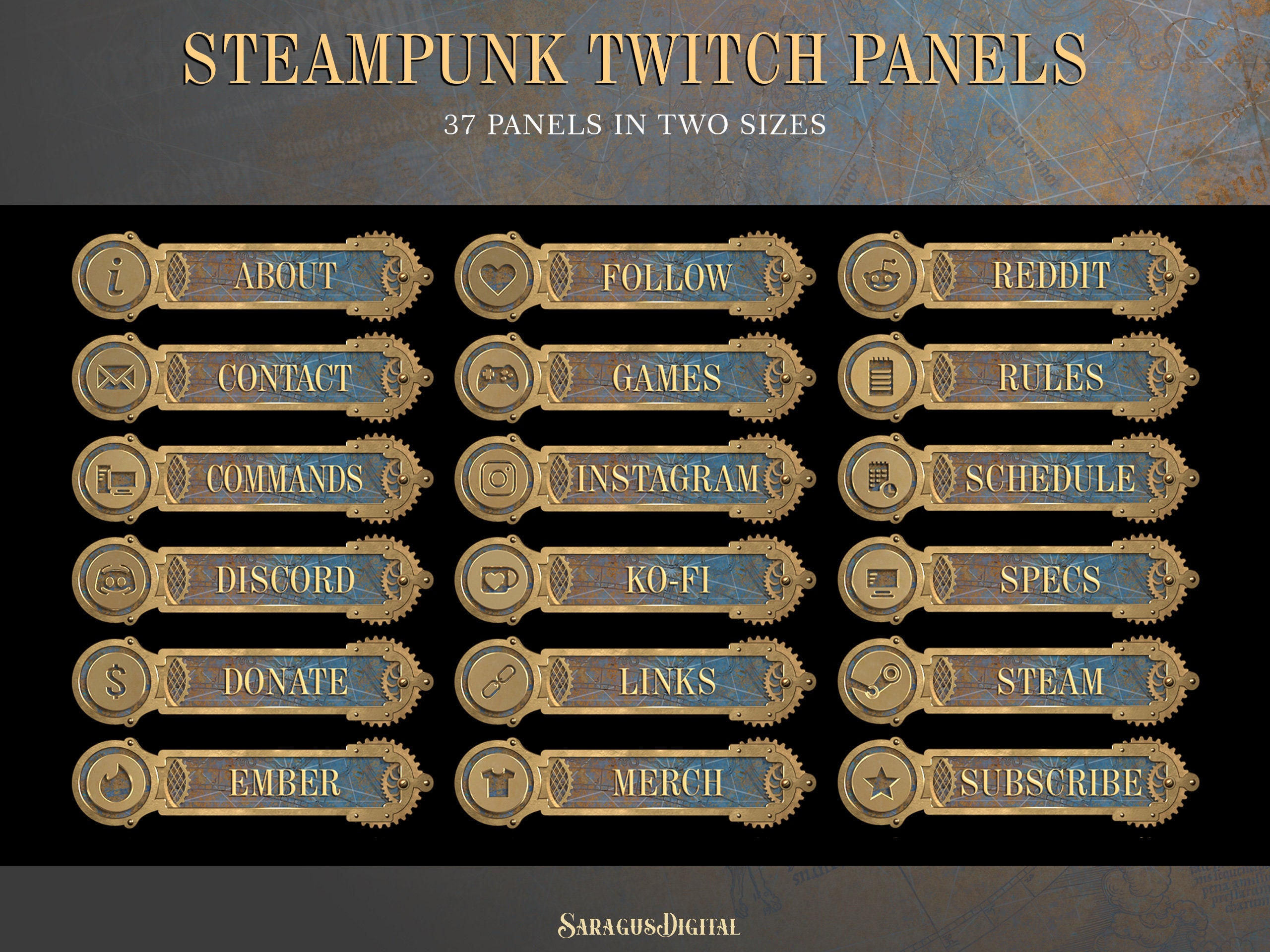 Steampunk Twitch Panels, Shabby Brass Retro Panels for Streamers and ...