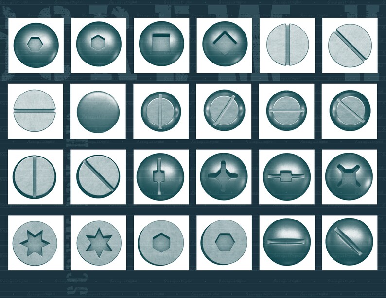 Screws Photoshop Brushes, ABR, 48 Screw Heads, Procreate Brushes ...