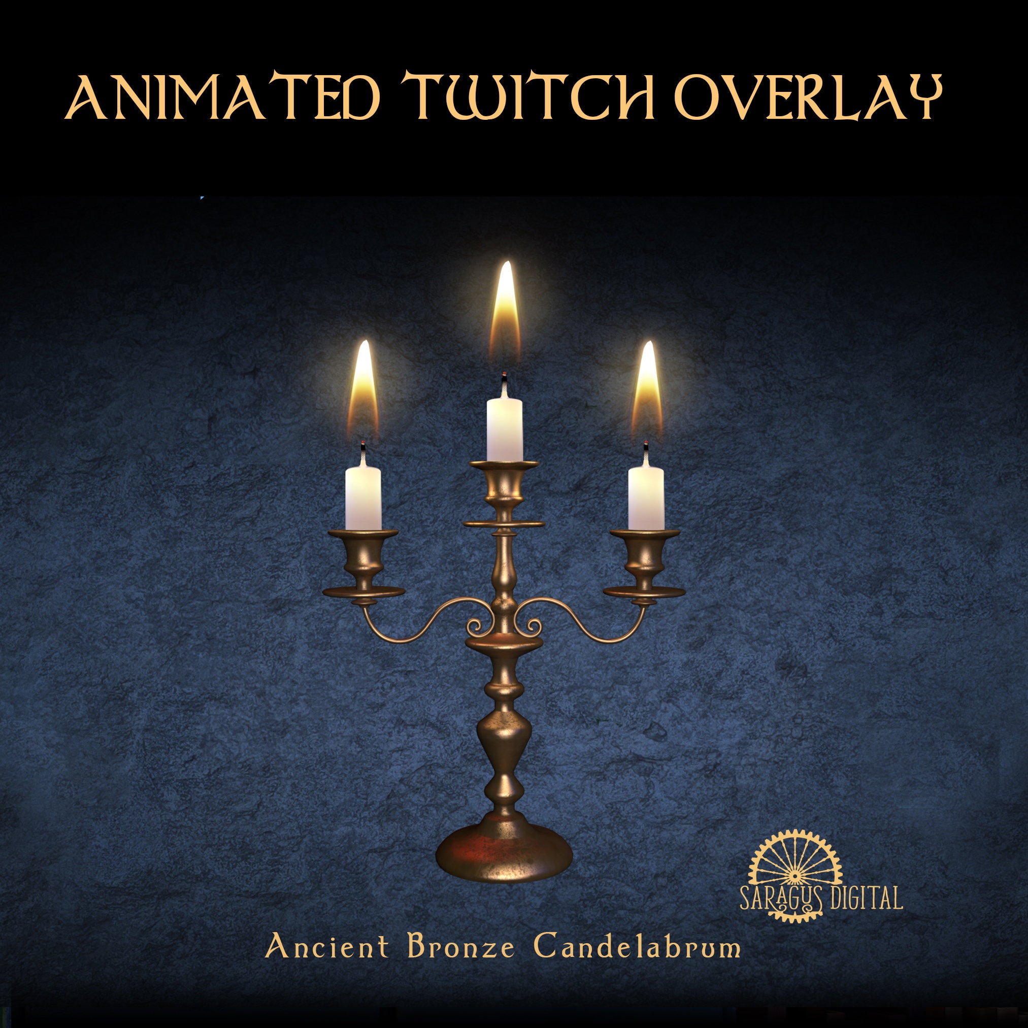 Animated Bronze Candelabrum Twitch Overlay, Candle Vtuber Asset, Dark ...