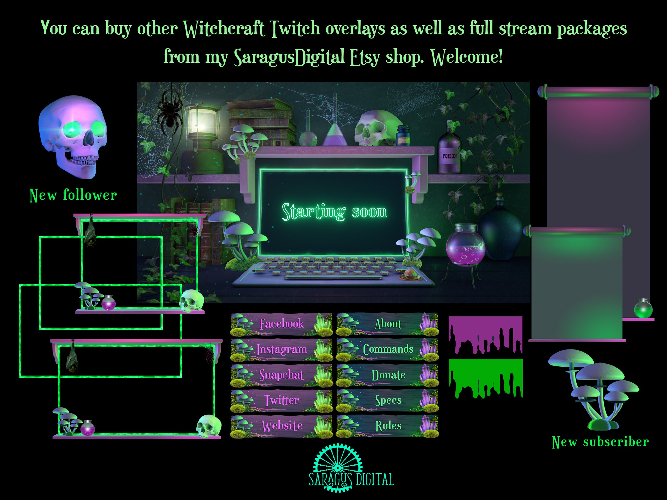 Purple Neon Minimalist Twitch Overlays, Animated Webcam Borders for ...