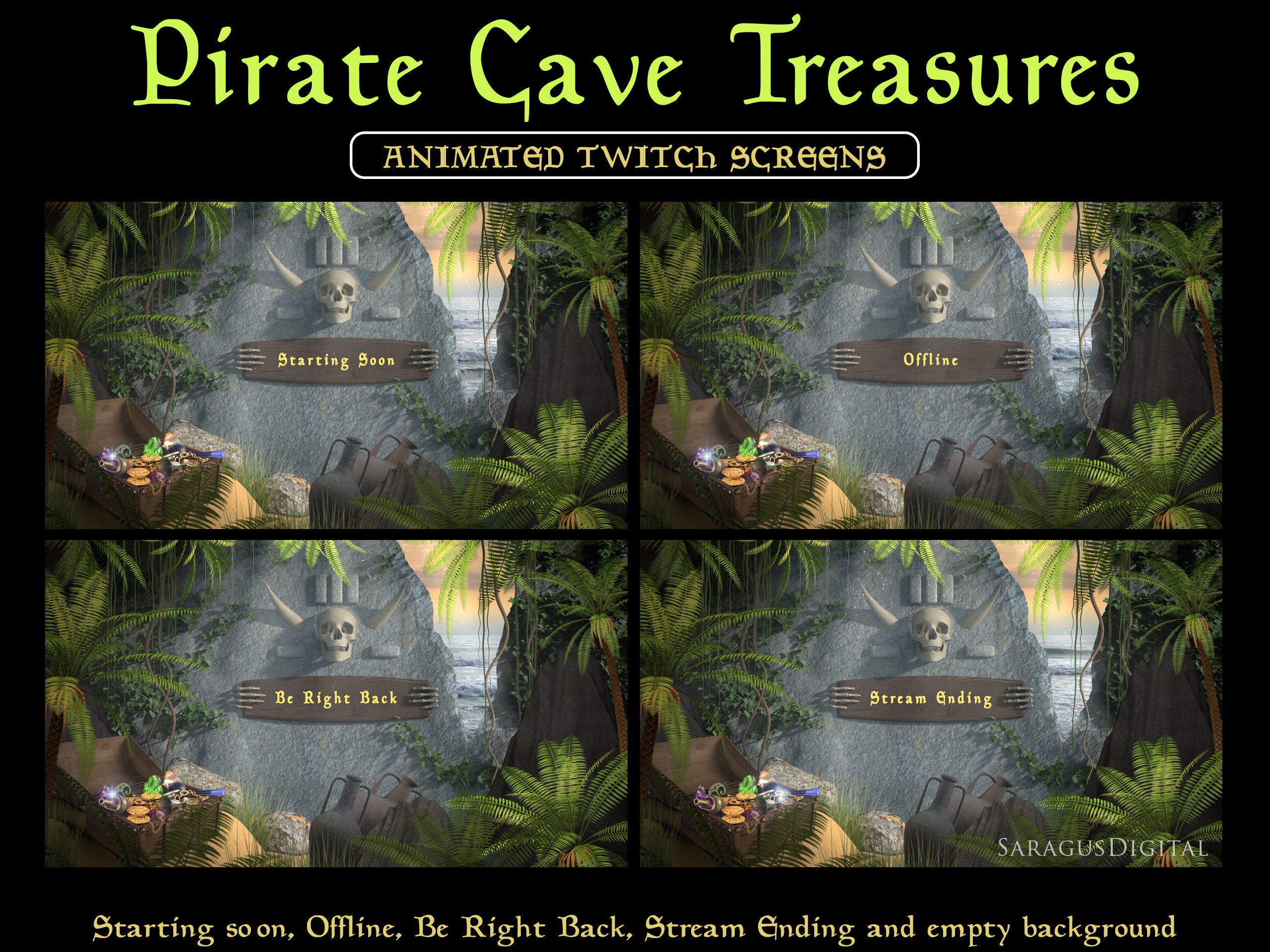 Pirate Stream Screens, Animated Twitch Overlay, Starting Soon, BRB ...