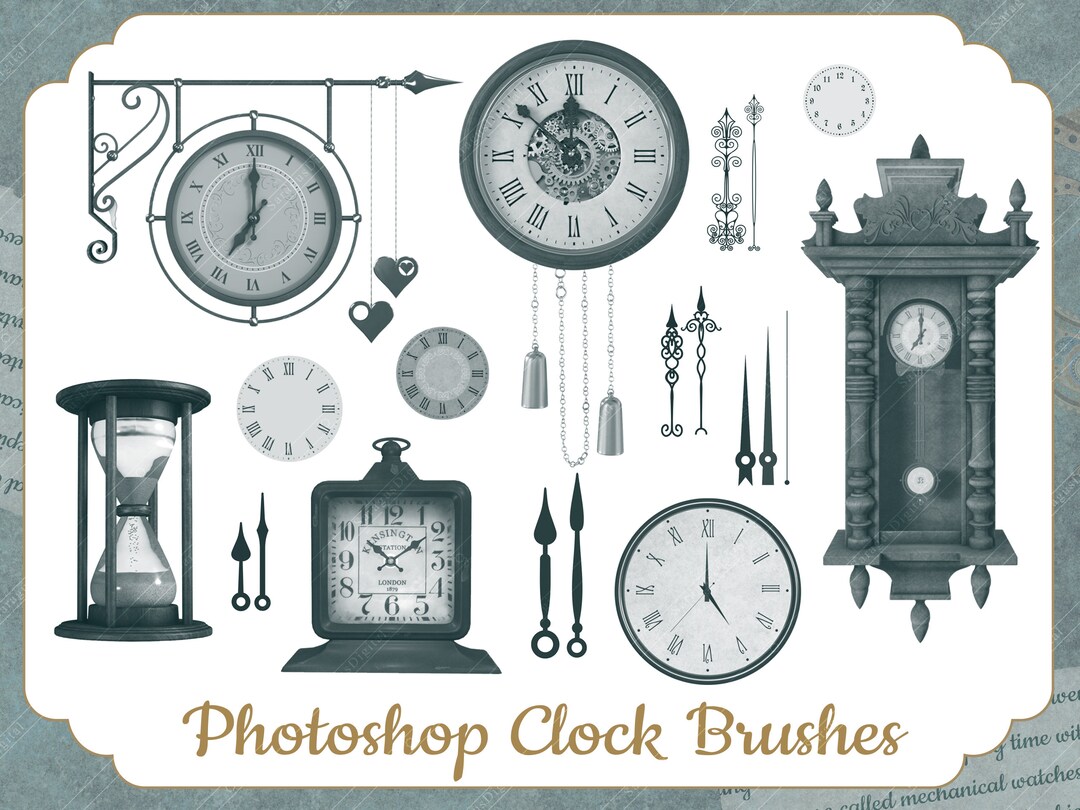 Clock Brushes for Photoshop and Procreate, Stamps, ABR, Antique Watch ...