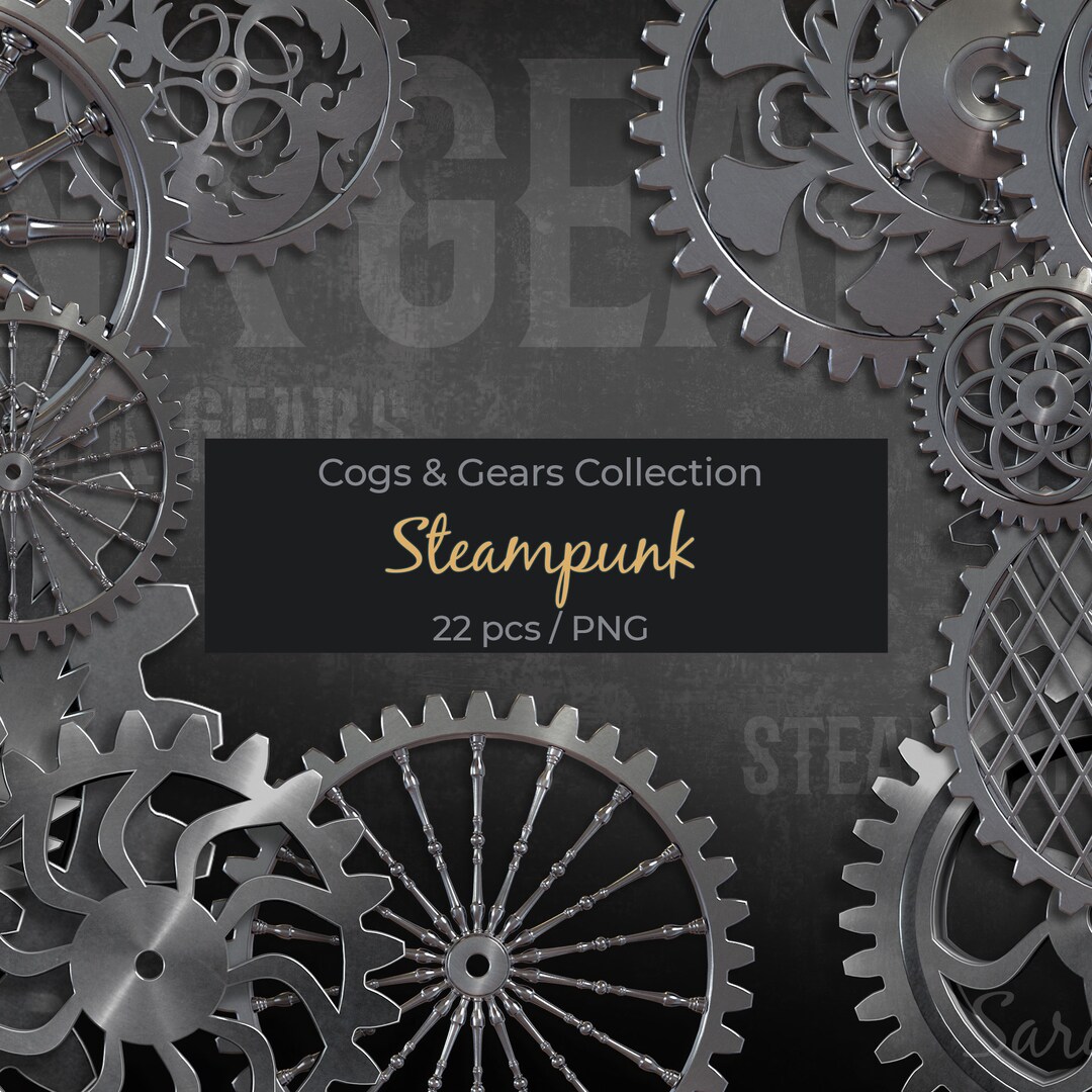 Steampunk Gears and Cogs Digital Clipart 22 Overlay Industrial Style ...