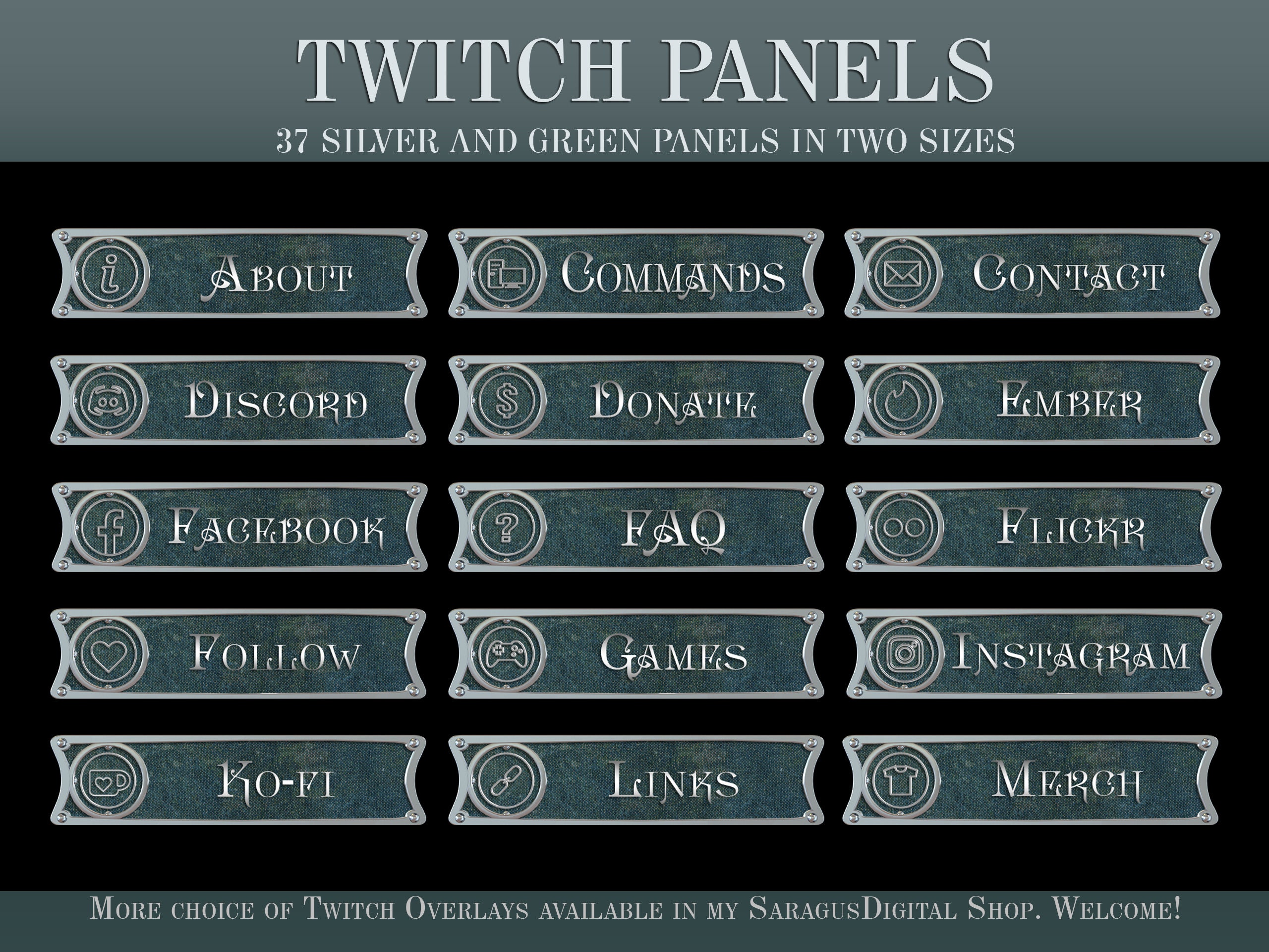 Dark Silver Twitch Panels, Stream Overlays, 37 Streamer and Vtuber ...