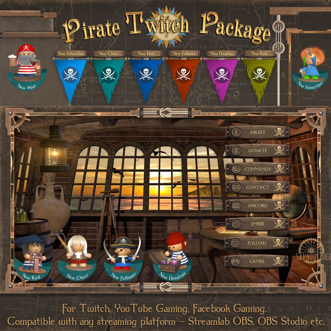Pirate Stream Package, Twitch Overlays for Streamers and Vtubers ...