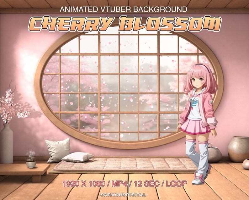 Twitch Vtuber Background Cherry Blossom, Cute Stream Overlay Pink ...