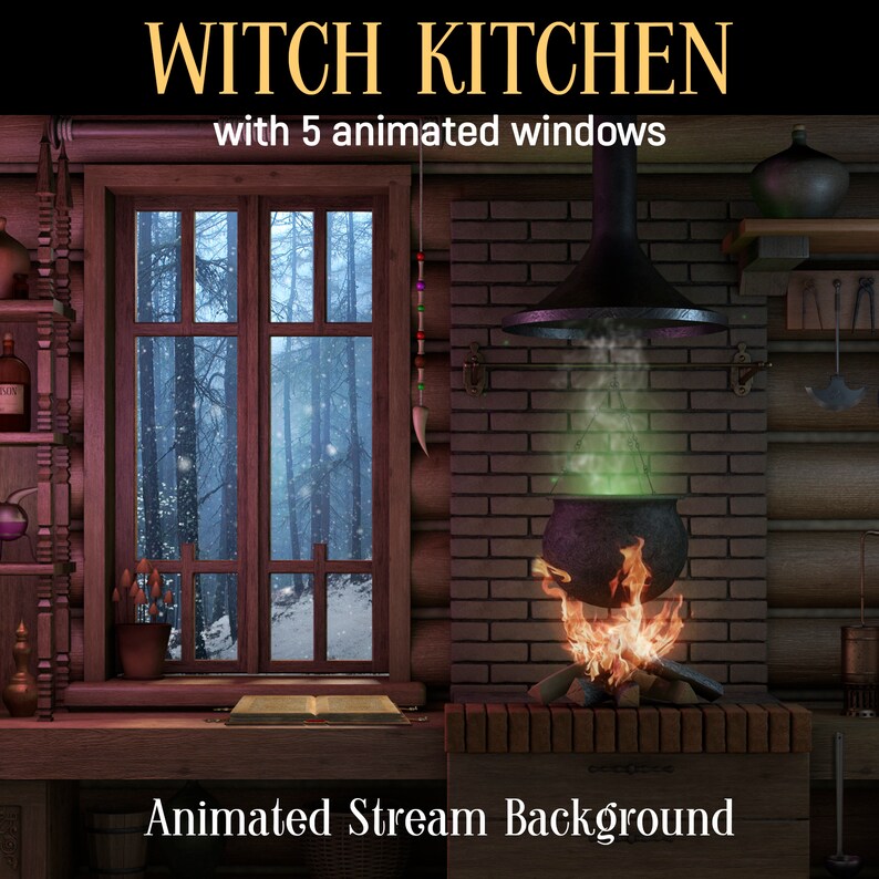 Animated Vtuber Background, Cozy Witch Kitchen, Twitch Overlay for Dark ...