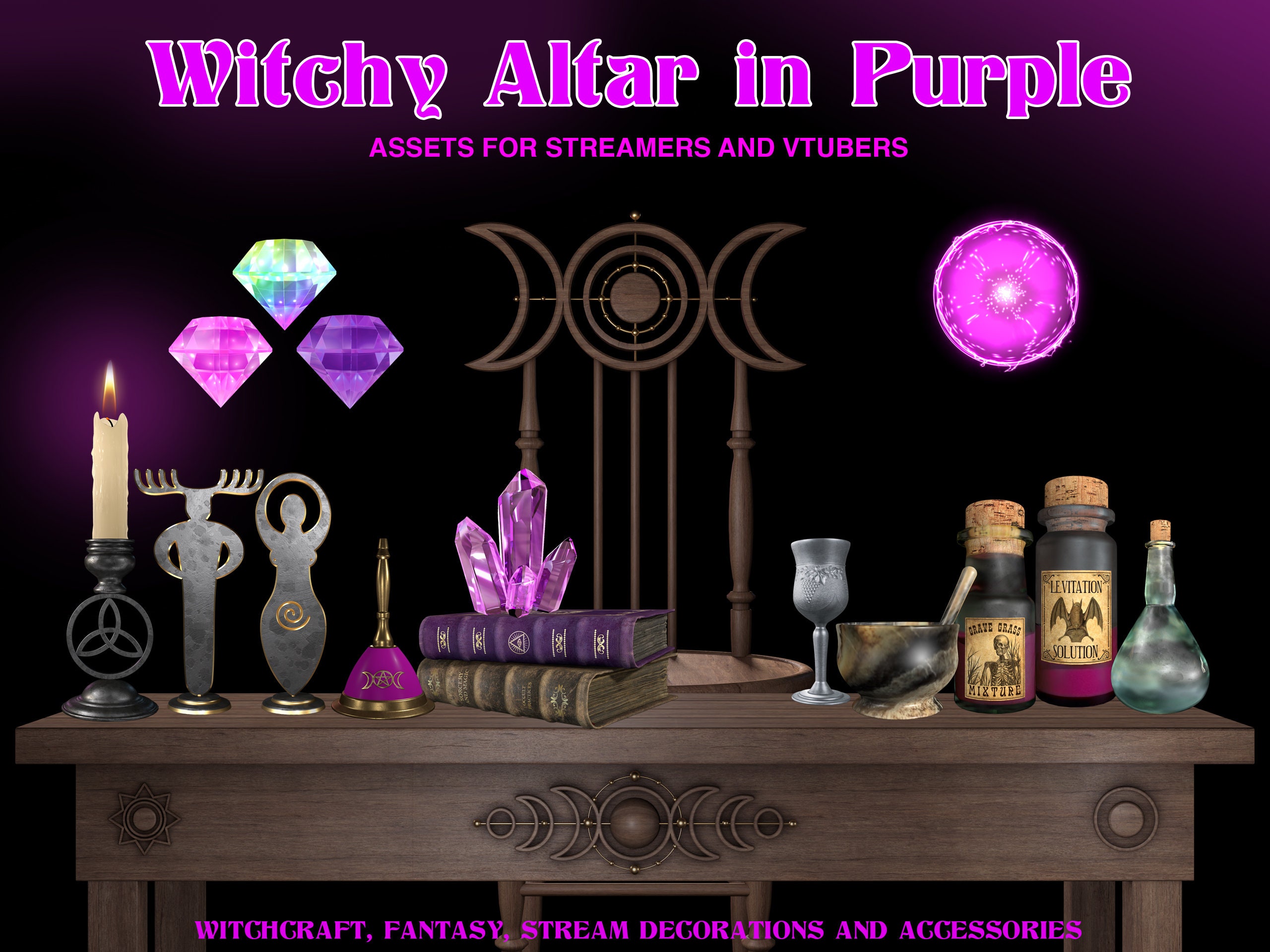 Witchy Twitch Overlays, Animated Magic Stream Decoration, Alerts, Pagan Altar, Witch Vtuber ...