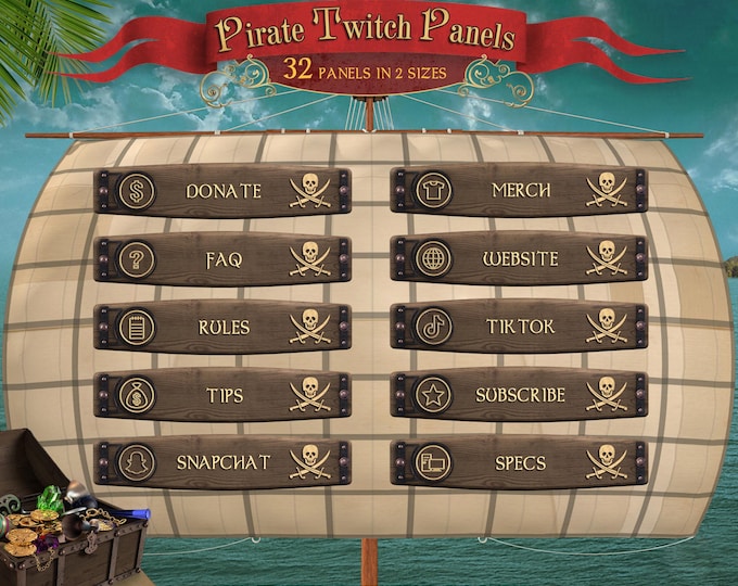 Pirate Twitch Panels: Stream Overlay Graphics, 50+ Editable Designs ...