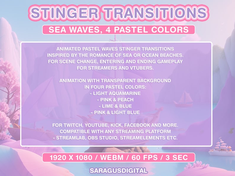 Twitch Transitions Sea Waves, Cute Aesthetic Stream Overlays, Animated ...