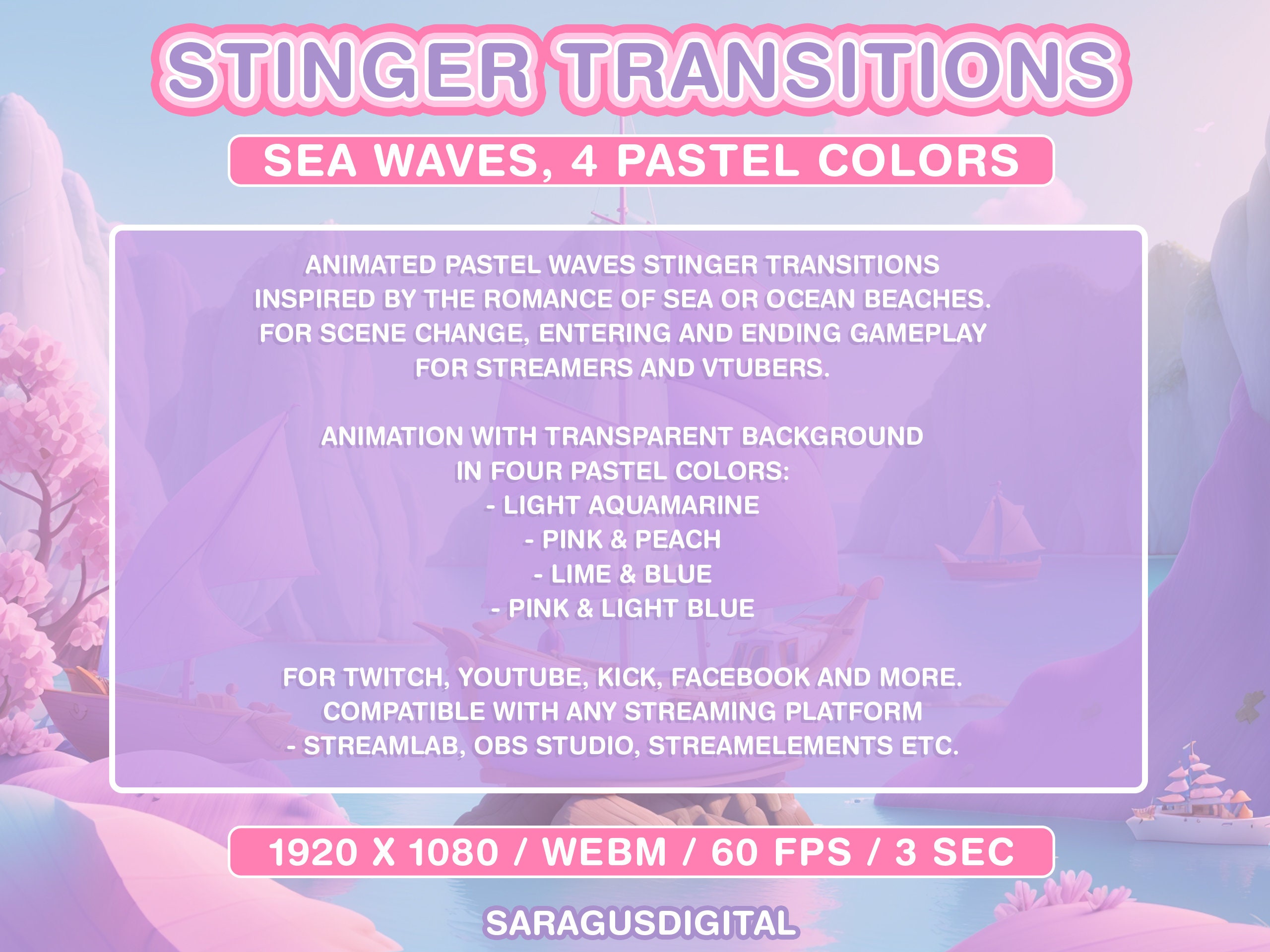 Twitch Transitions Sea Waves, Cute Aesthetic Stream Overlays, Animated ...