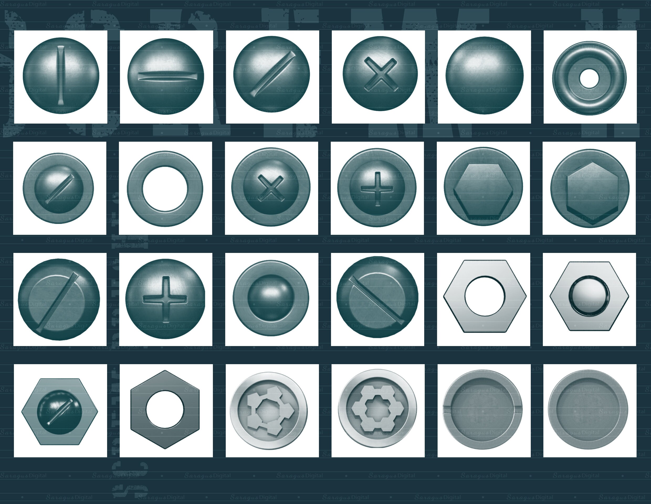 Screws Photoshop Brushes, ABR, 48 Screw Heads, Procreate Brushes ...