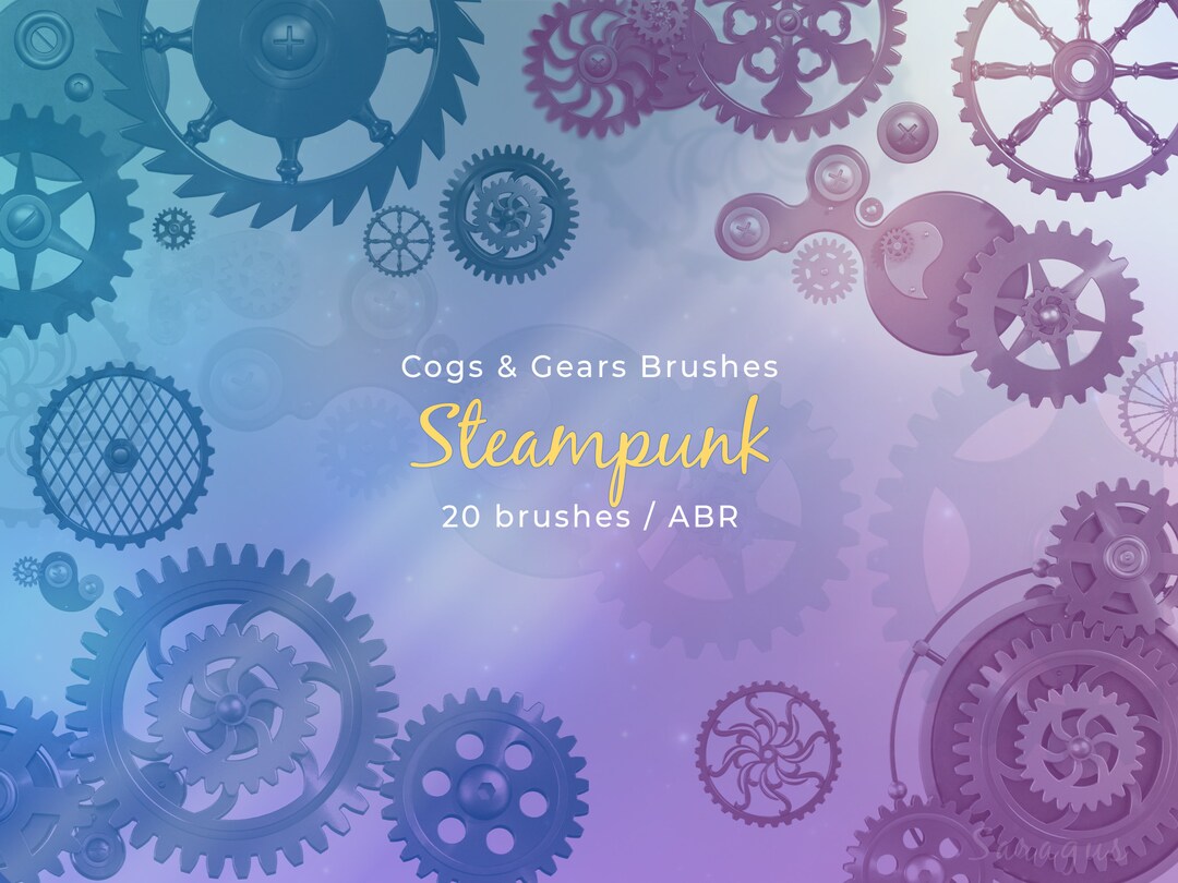 Steampunk Brushes Gears and Cogs, Set 20 Brushes for Photoshop and ...