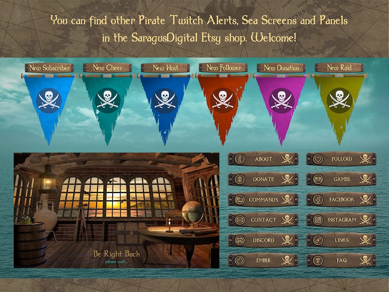 Pirate Twitch Overlay Stream Sea Fantasy and Adventures - Etsy