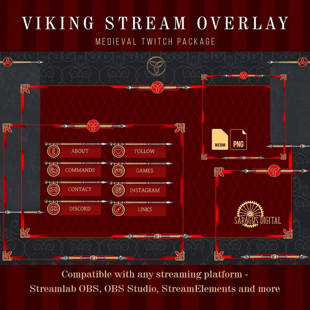 Royal Red Twitch Overlay Package, Animated Medieval Stream Overlays ...
