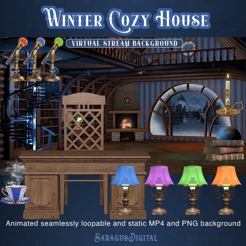 Cozy Winter Room Vtuber Assets & Background, Animated Stream Overlay ...