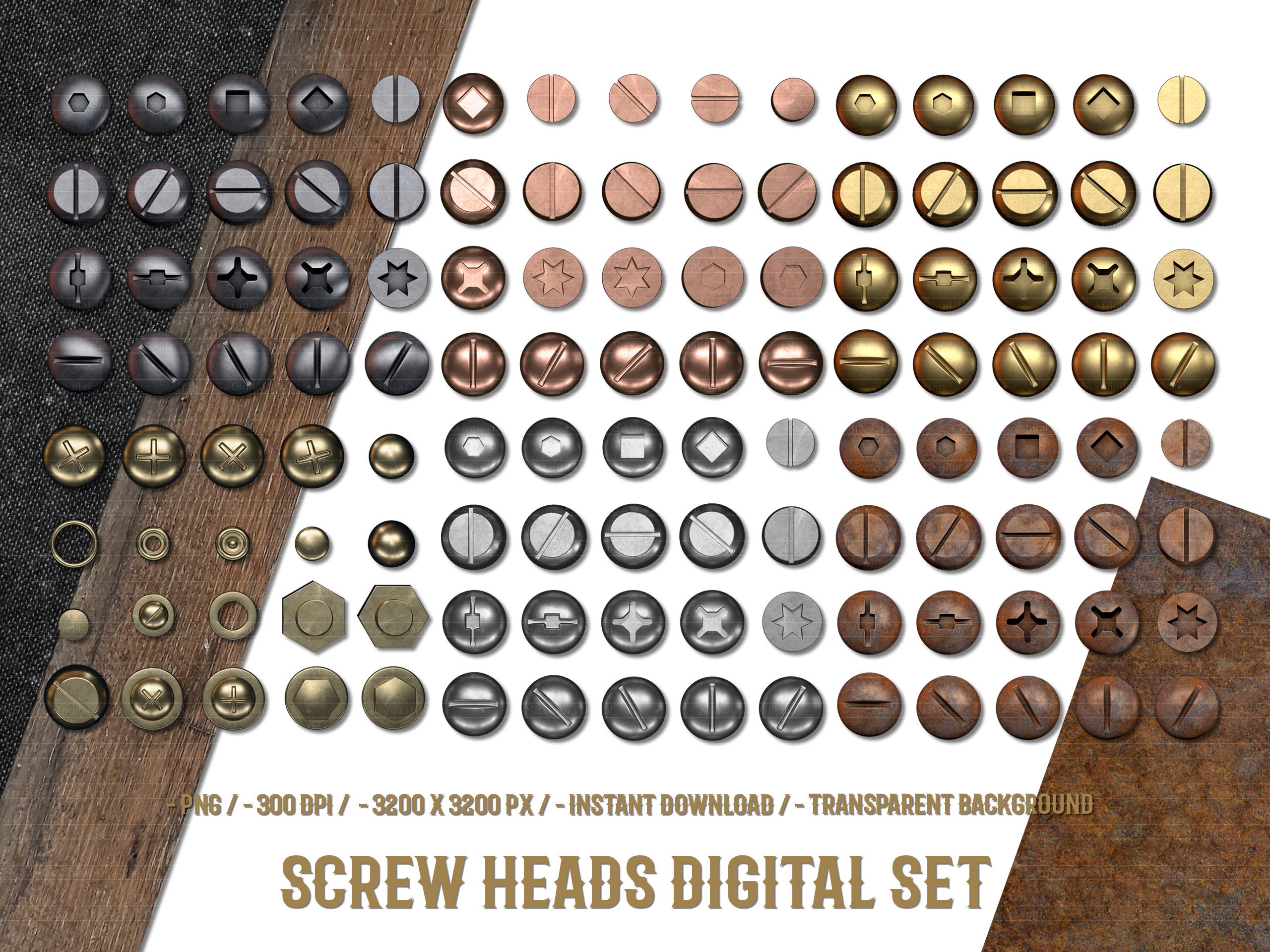 Clipart Screw Heads, Steampunk, Tech, Industrial Clip Art, PNG ...