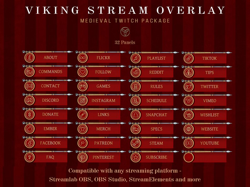 Royal Red Twitch Overlay Package, Animated Medieval Stream Overlays ...
