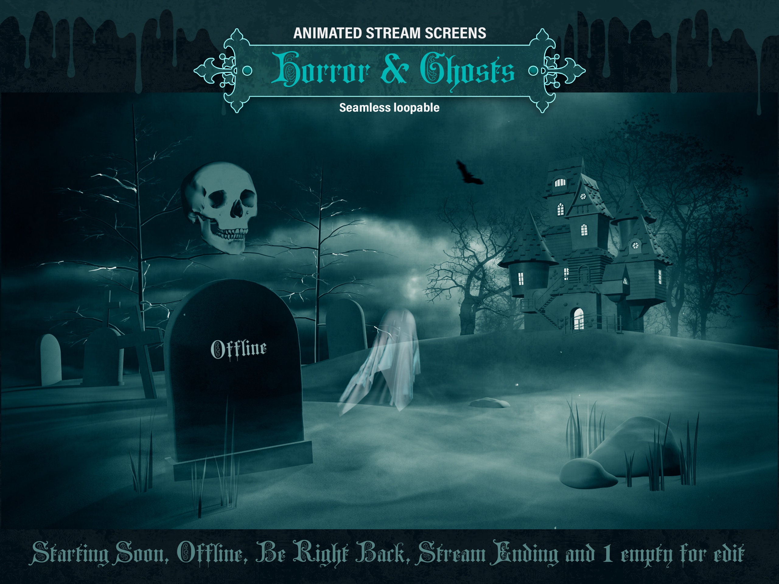 Horror Twitch Overlays, Halloween Package Creepy Animated Stream ...