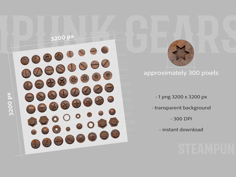 Rusty Screw Heads Clipart, Steampunk, Cyberpunk, Industrial Design ...