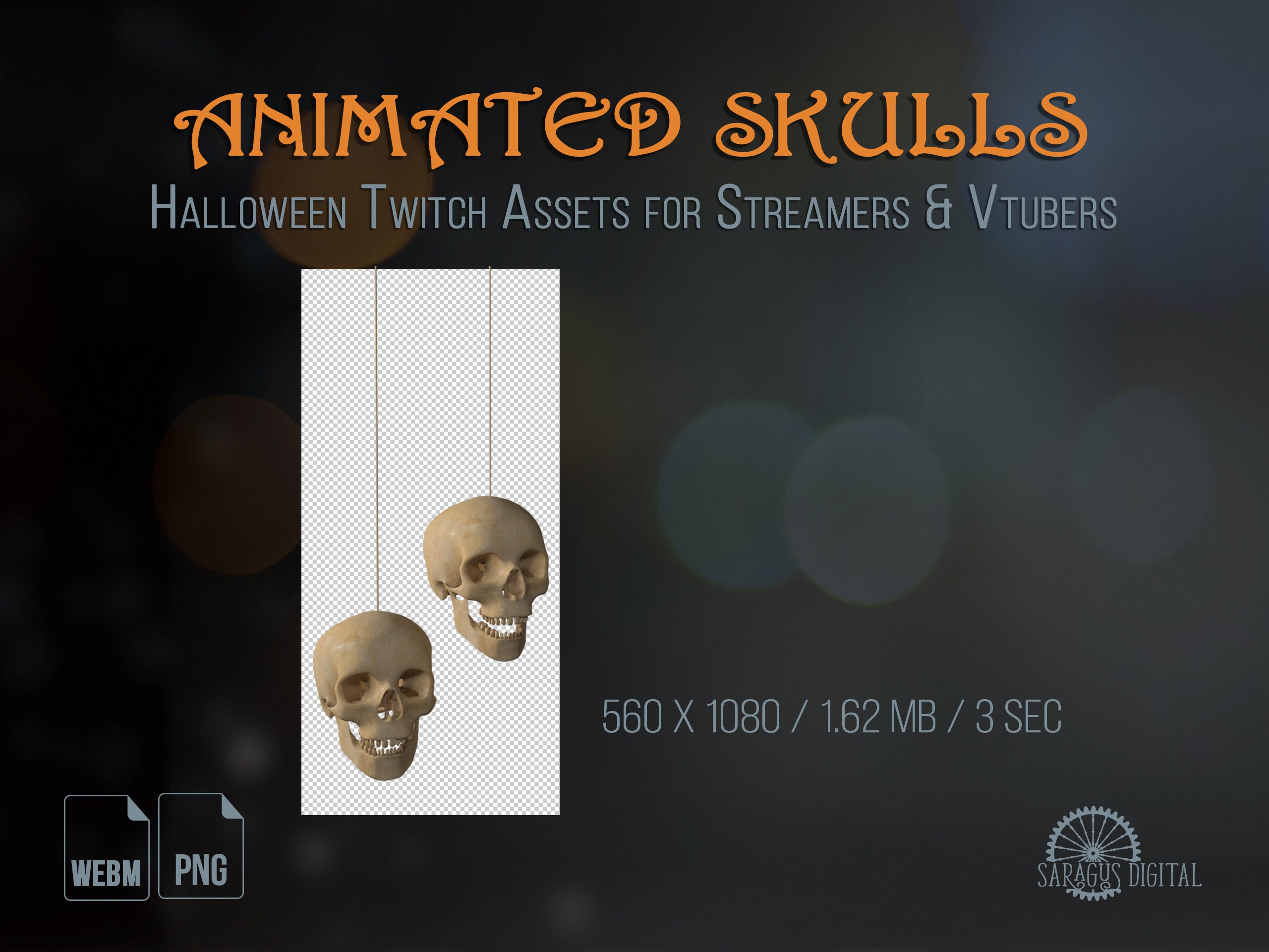 Animated Skulls Twitch Overlay, Halloween Stream Decoration, Spooky ...