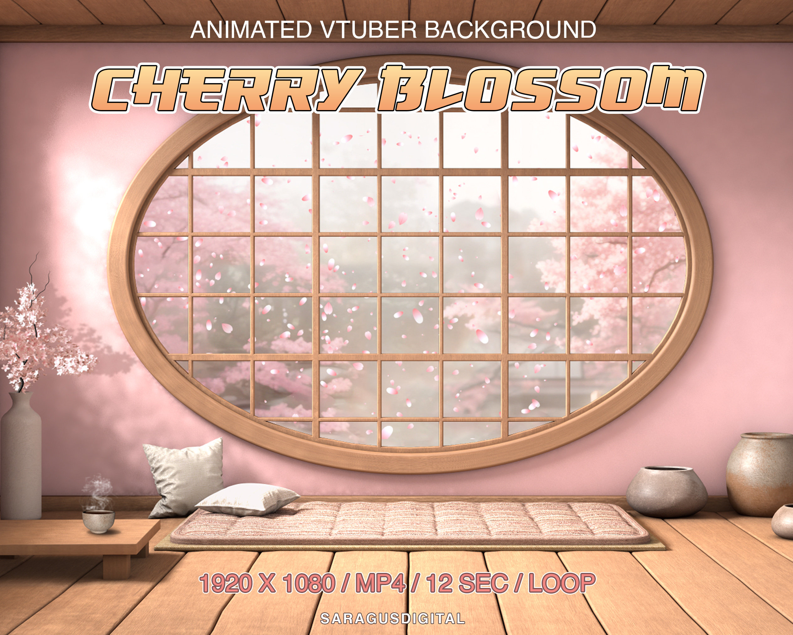 Twitch Vtuber Background Cherry Blossom, Cute Stream Overlay Pink ...