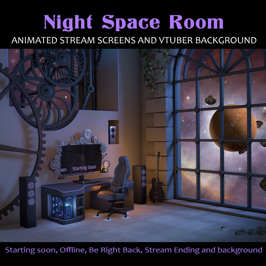 Space Streamer Room, Twitch Overlay, Night Vtuber Background, Animated ...