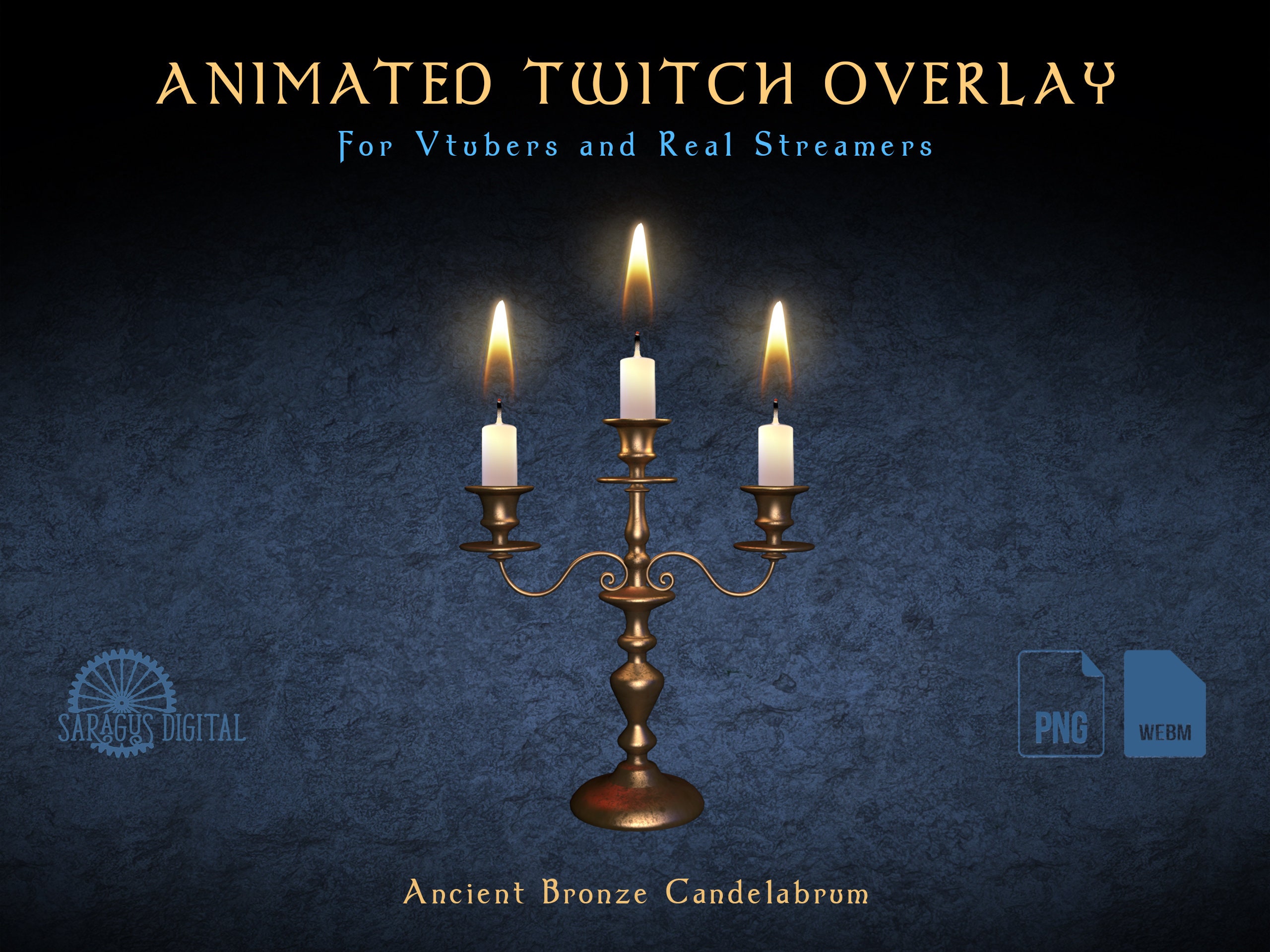 Animated Bronze Candelabrum Twitch Overlay, Candle Vtuber Asset, Dark ...