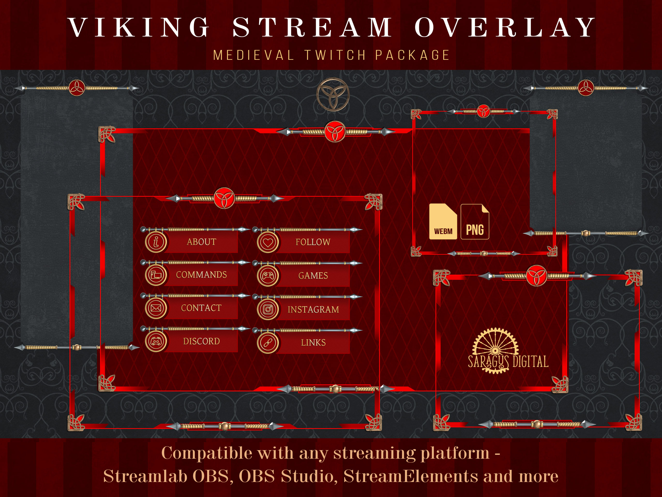 Royal Red Twitch Overlay Package, Animated Medieval Stream Overlays ...