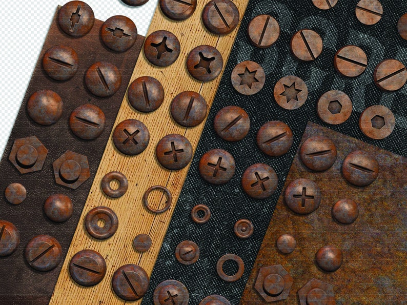 Rusty Screw Heads Clipart, Steampunk, Cyberpunk, Industrial Design ...