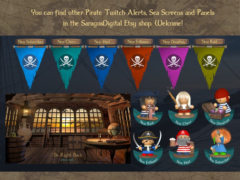 Pirate Twitch Panels, 32 Dark Stream Panels, Sea Adventure Overlays ...