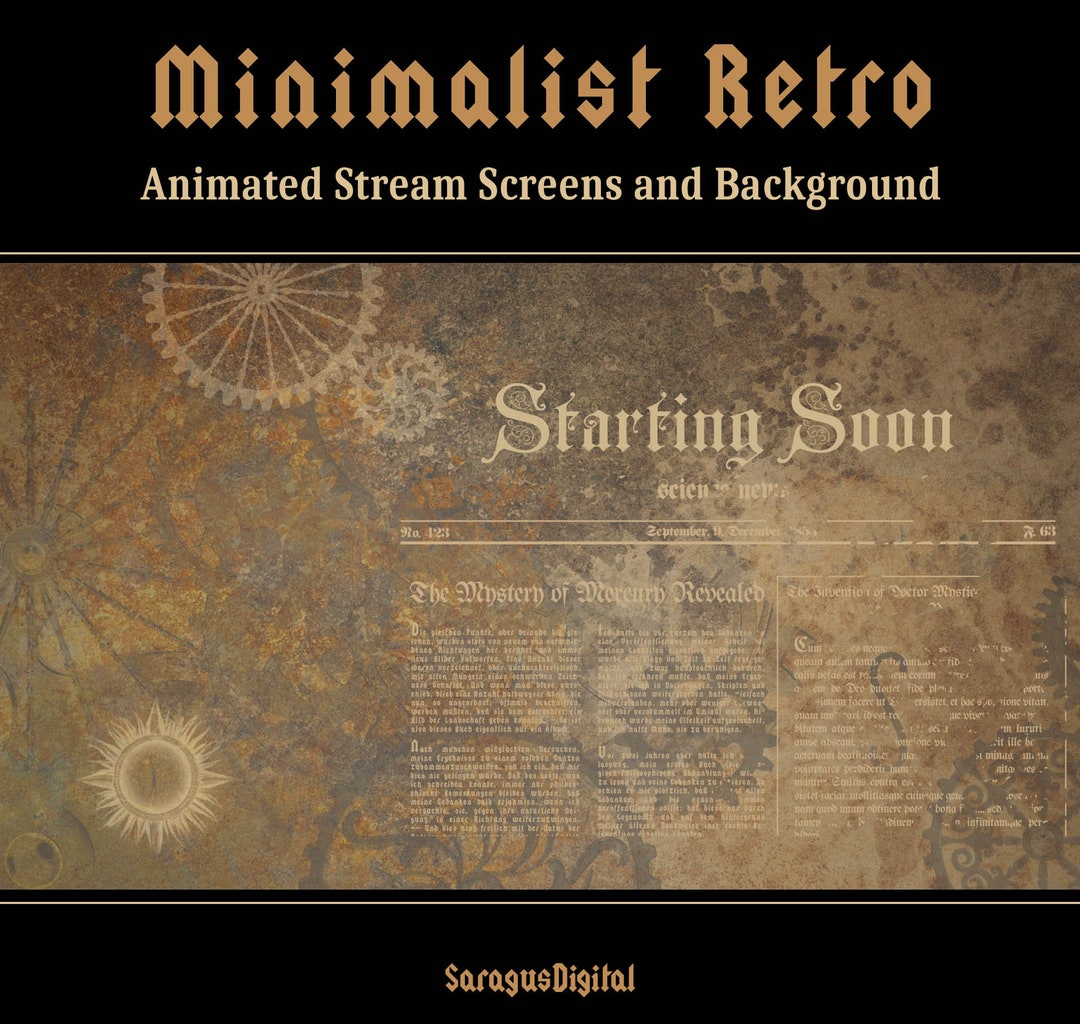 Minimalist Retro Steampunk Stream Screens, Animated Twitch Overlays ...