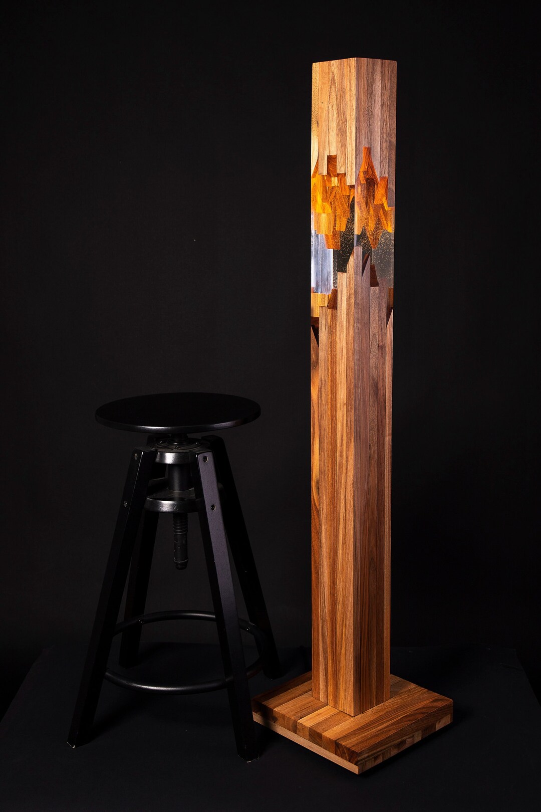 Unique Floor Lamp, Nightstand Lamp for Bedroom, Resin Lamp, Wooden Base ...