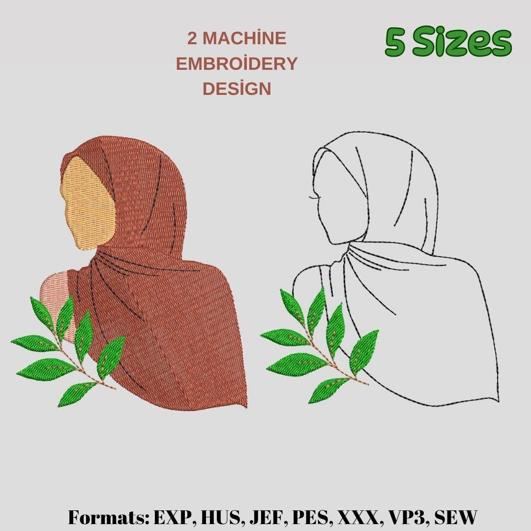 Muslim Women Embroidery Design, Hijab Women Embroidery Digital Pattern ...