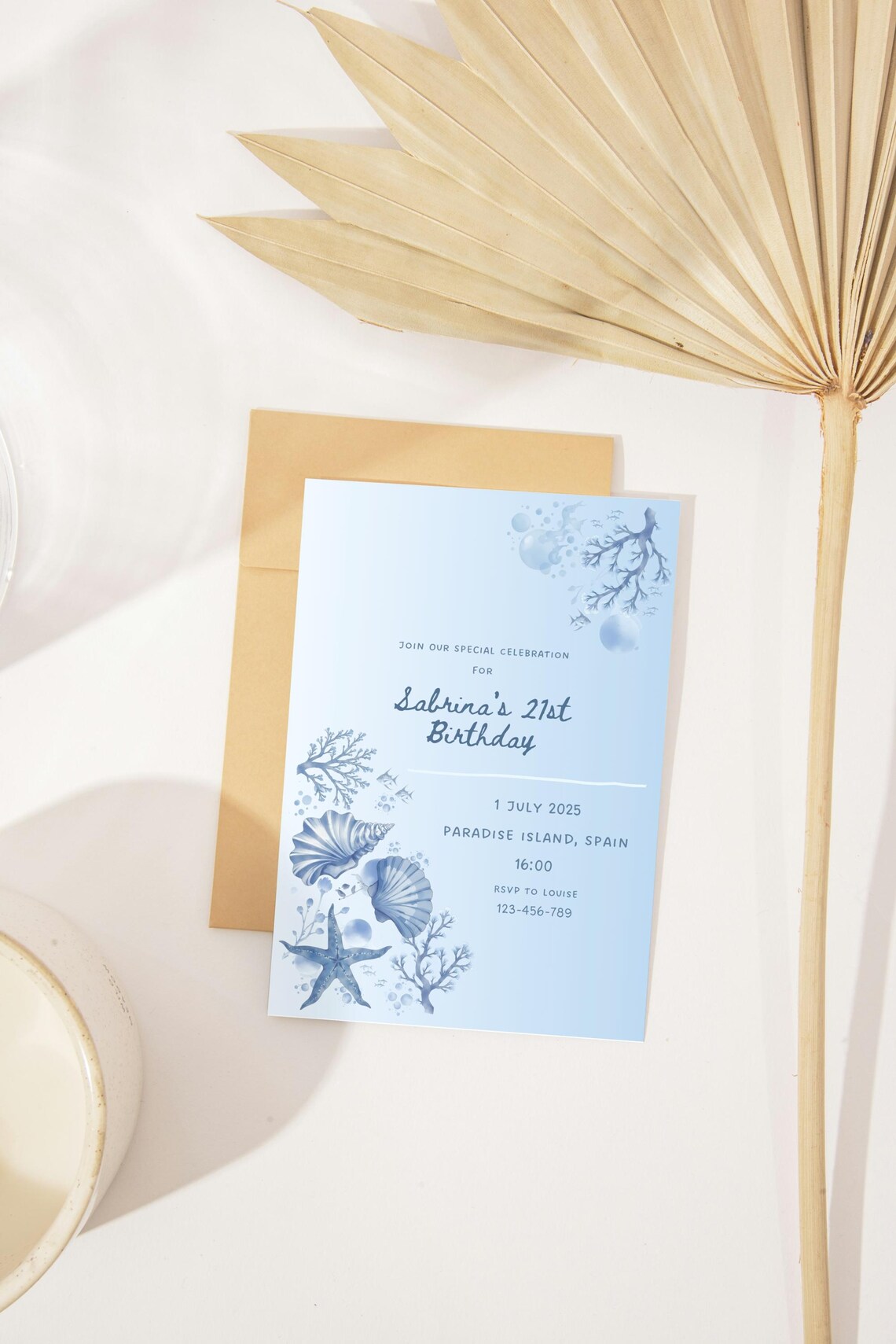 Beach Themed Birthday Invitation, Ocean Theme Party in Baby Blue ...