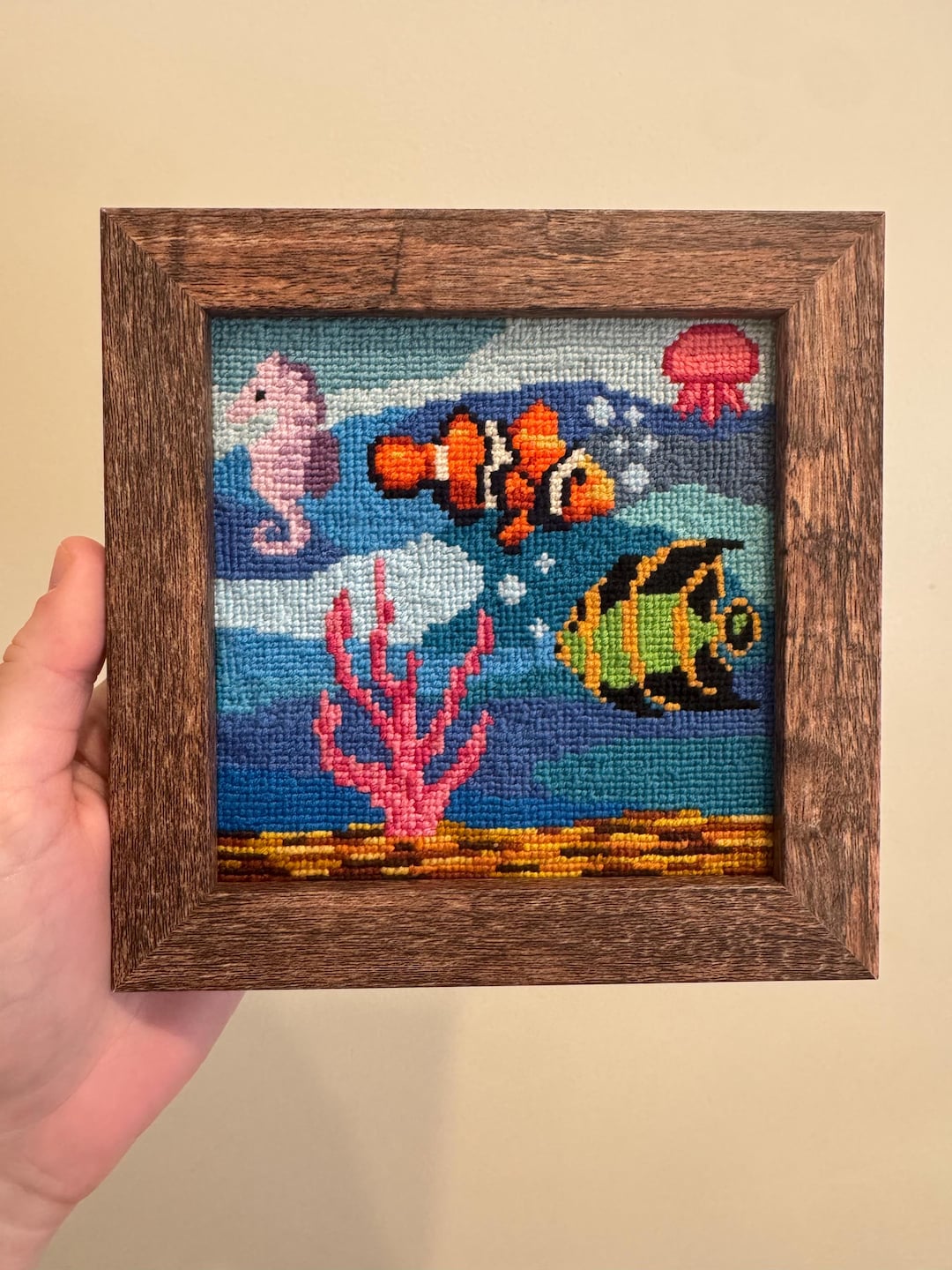 Hand-stitched Sea Life Cross Stitch Art | Framed Ocean Scene Embroidery ...