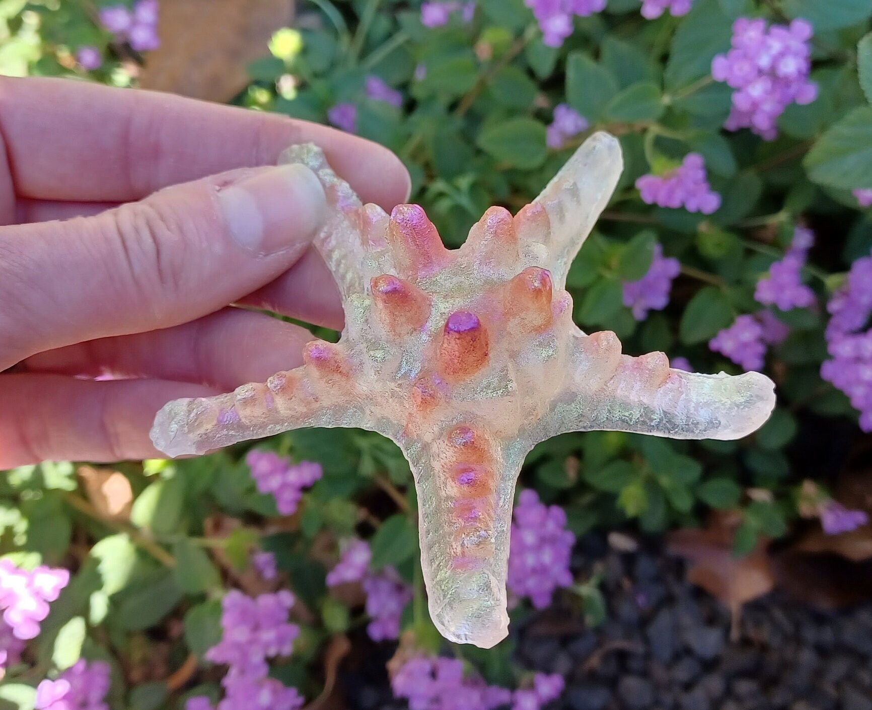 Shimmery Red and Golden Green Sea Star - OOAK Starfish Resin Figure ...