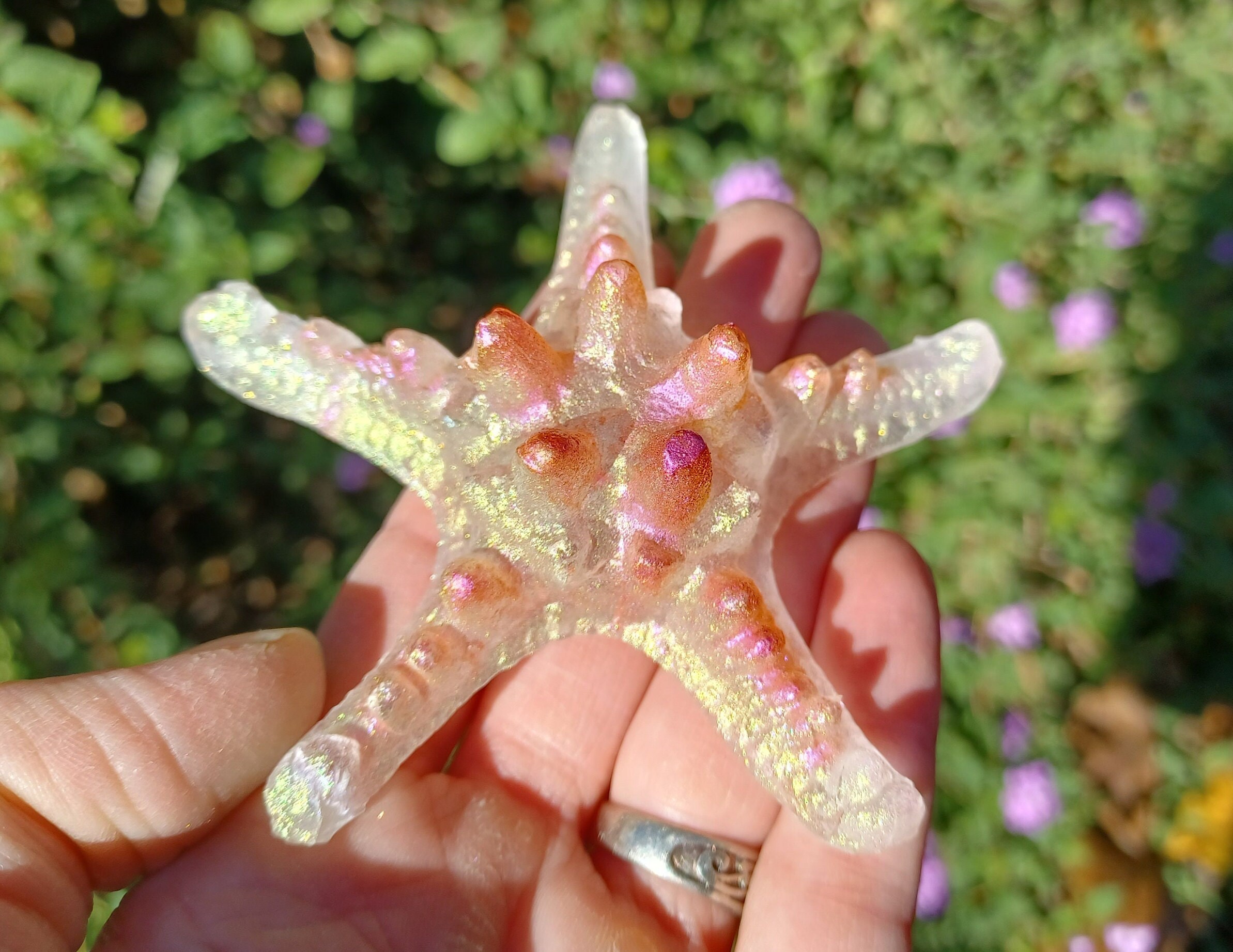 Shimmery Red and Golden Green Sea Star - OOAK Starfish Resin Figure ...