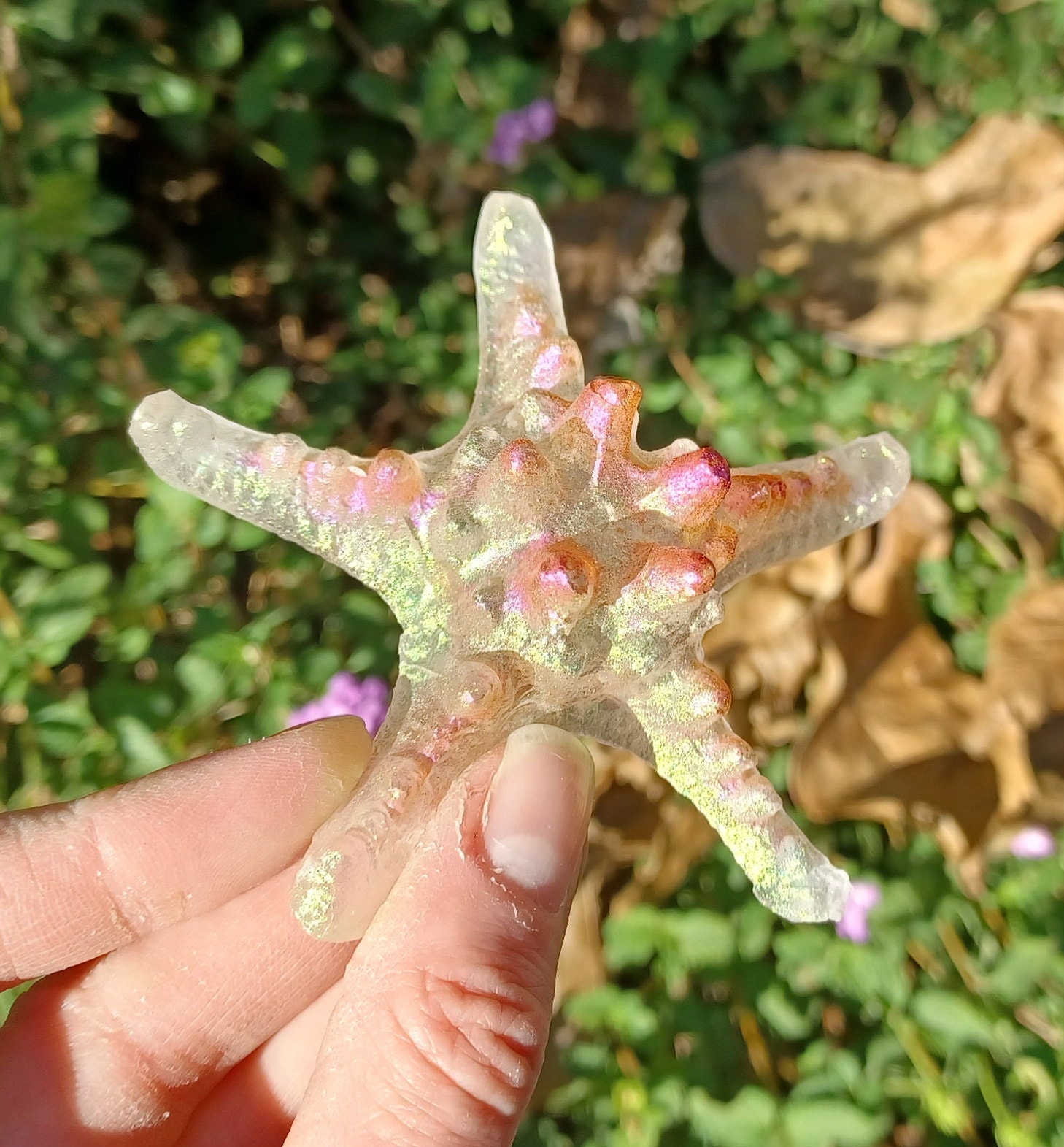 Shimmery Red and Golden Green Sea Star - OOAK Starfish Resin Figure ...