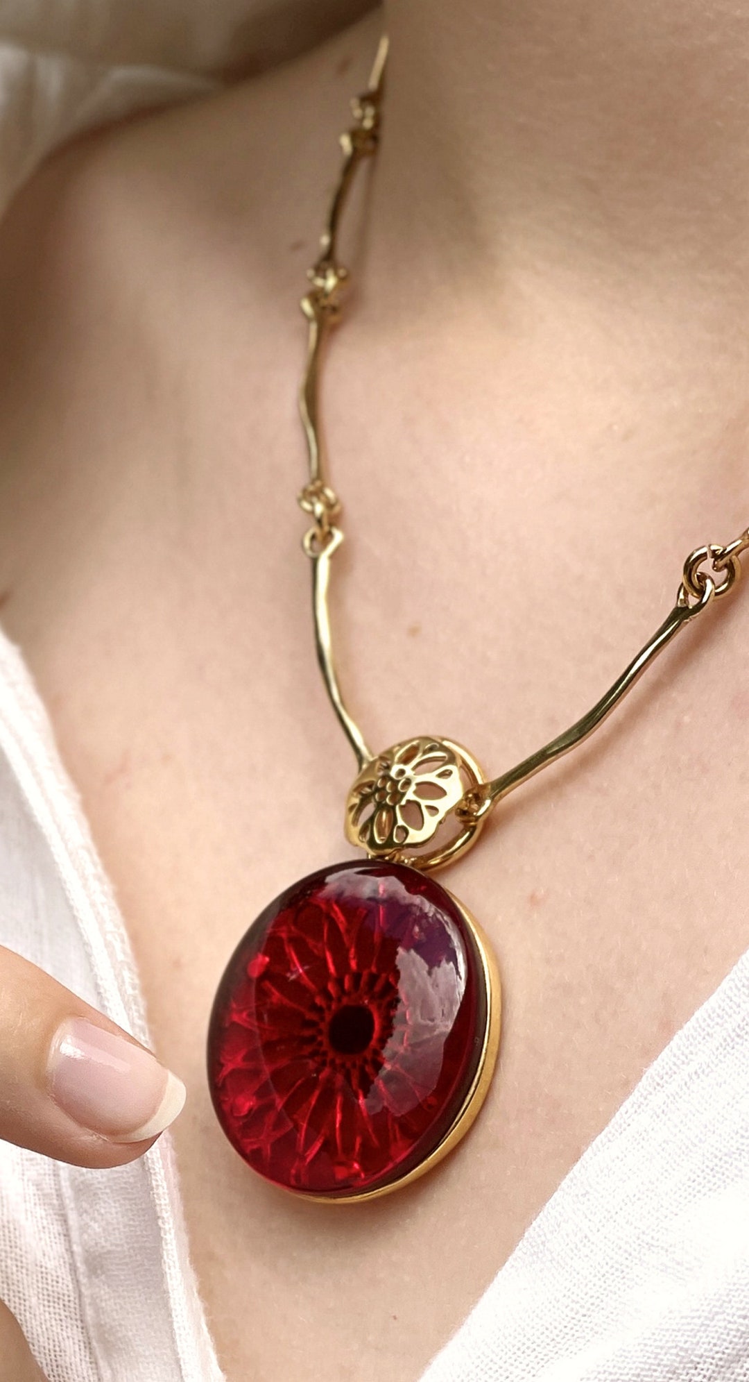 Silver Gold-plated & Cherry Amber Collier With Filigree Underside ...