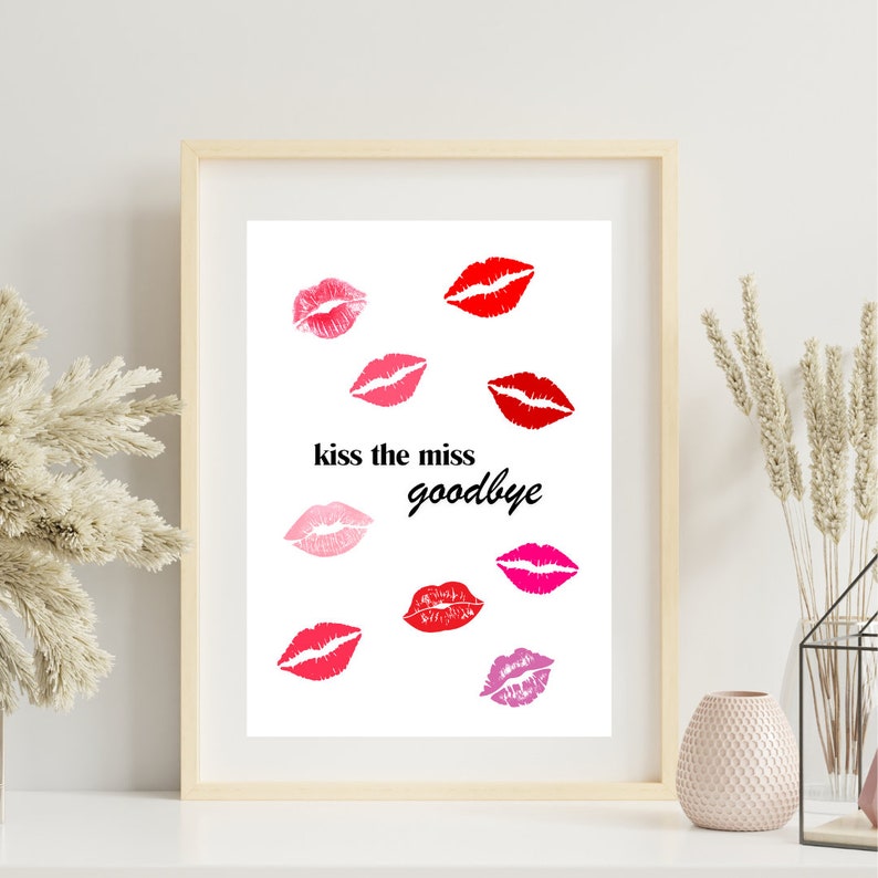 Kiss the Miss Goodbye Poster | Bachelorette Party Reminder | Printable ...