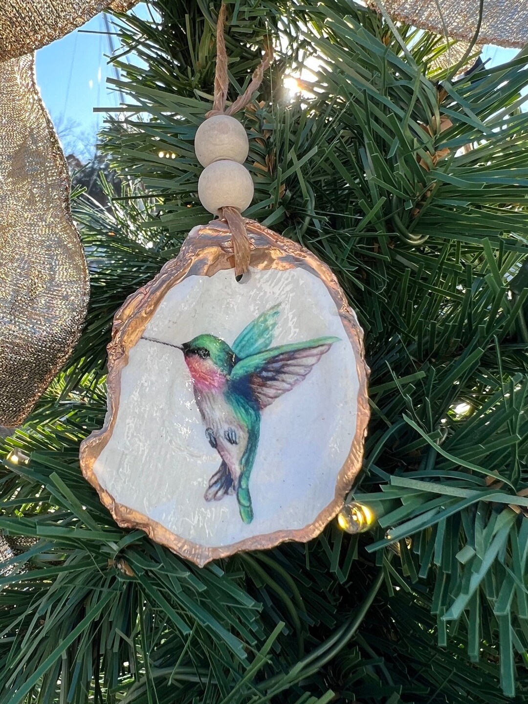 Gilded Oyster Shell With Decoupage Hummingbird. Annapolis Maryland ...